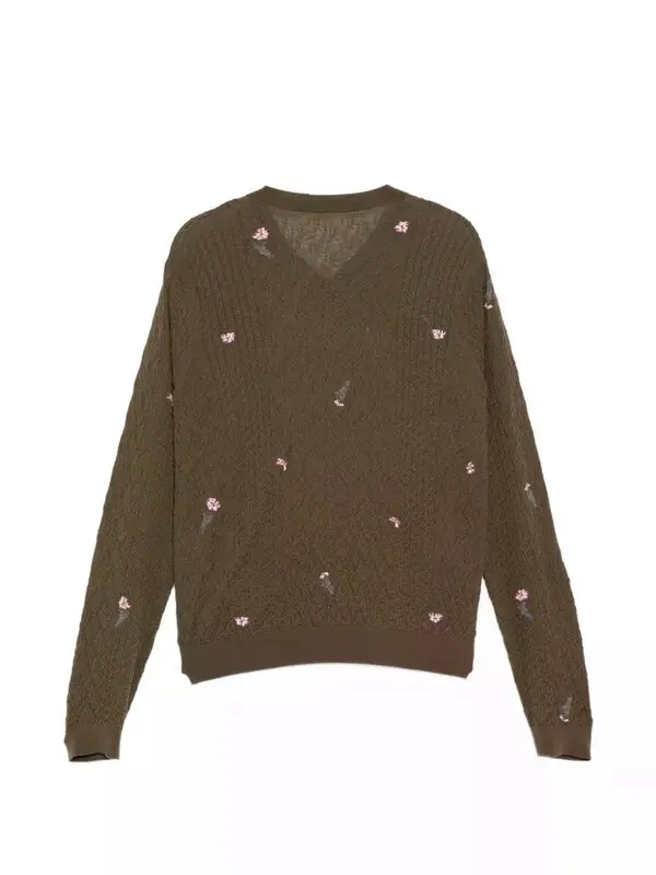 JNBY Embroidered V-neck Long Sleeve Top - Brown