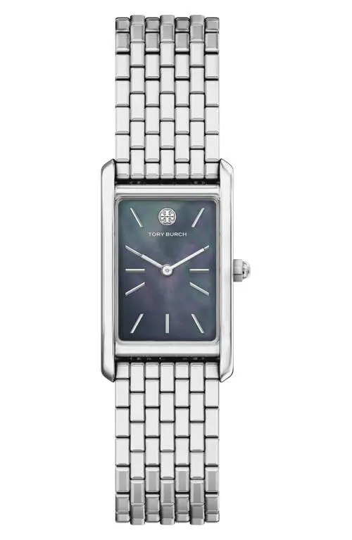 Tory Burch The Eleanor Slim Tank Bracelet Watch - Silver/black Mop