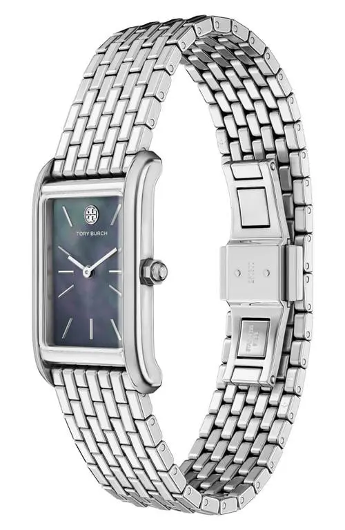 Tory Burch Eleanor Slim Tank Bracelet Watch - Silver/black Mop