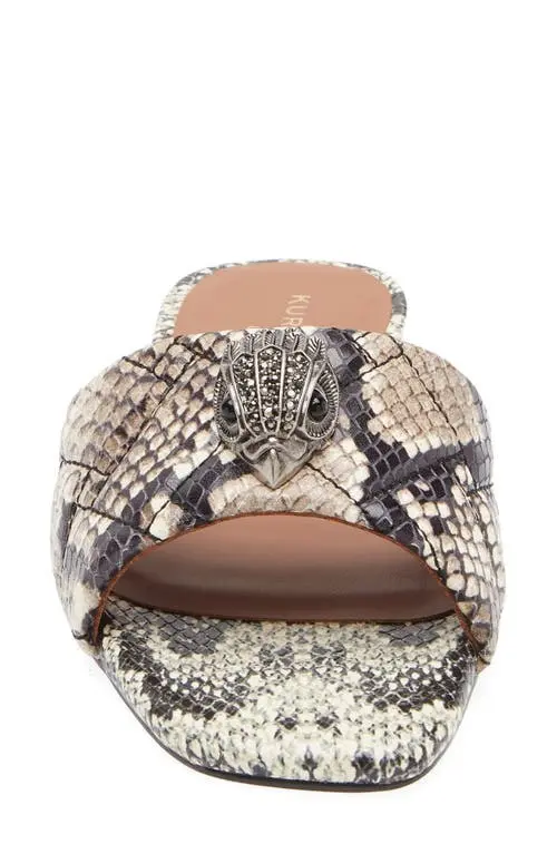 Kurt Geiger Kensington Snakeskin Embossed Slide Sandal - Open Brown