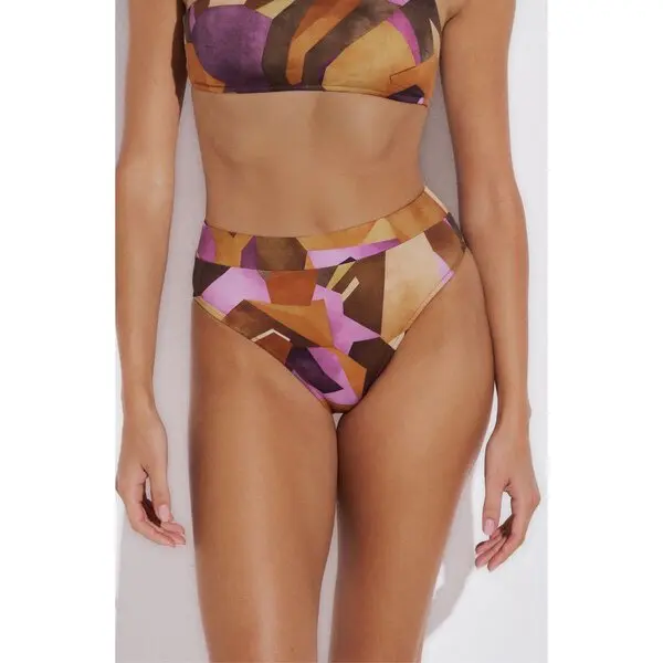 LIDA SWIMWEAR High Waisted Bikini Bottom - Geometric Purple