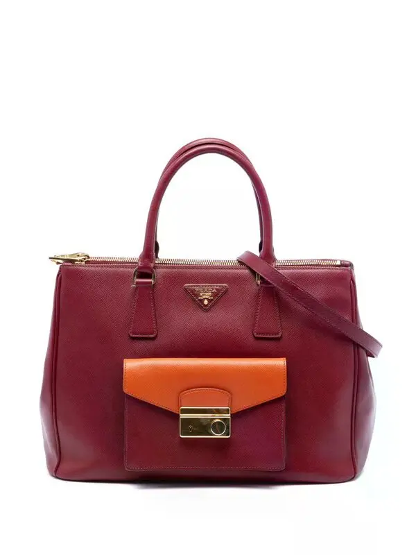 Prada Saffiano Lux Galleria Double Zip Satchel - Orange