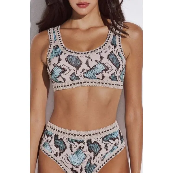 LIDA SWIMWEAR Daphne Crochet-trimmed Bikini Top - Blue Snakeskin