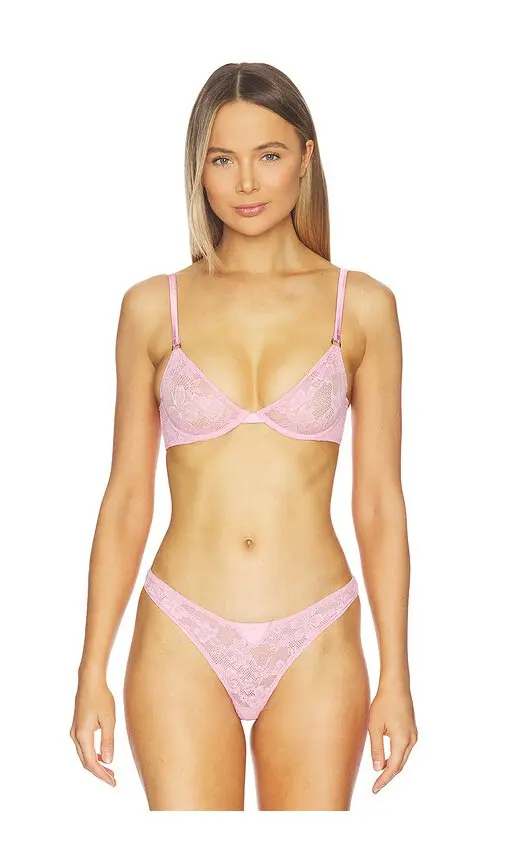 Fleur Du Mal Le Stretch Lace Demi Bra In Pink - Bisou