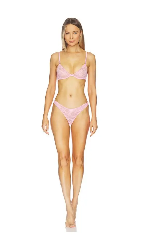 FLEUR DU MAL Le Stretch Lace Thong In Pink