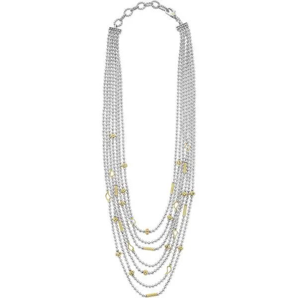 Lagos Two-tone Caviar Icon Five-row Strand Necklace - Silver/gold