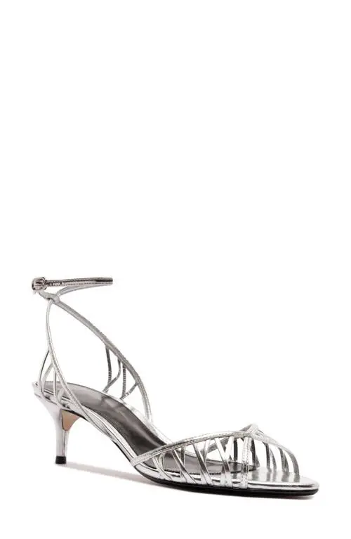 ALEXANDRE BIRMAN Solene Kitten Heel Caged Sandals - Silver