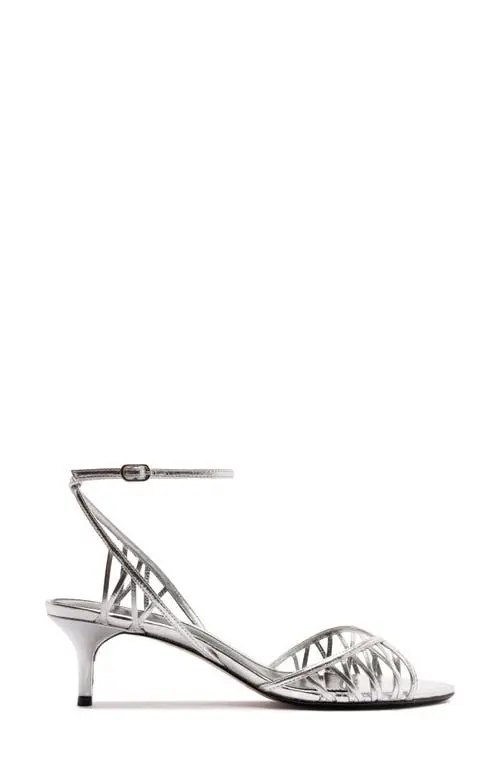 ALEXANDRE BIRMAN Solene Kitten Heel Caged Sandals - Silver