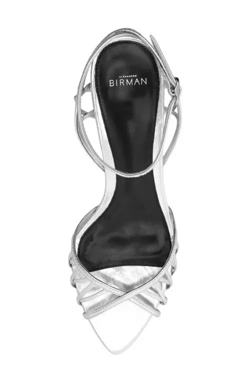 ALEXANDRE BIRMAN Solene Kitten Heel Caged Sandals - Silver