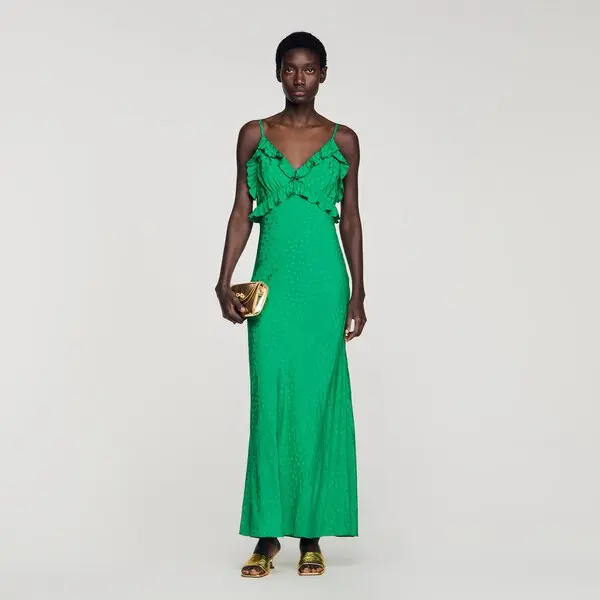 Sandro Jacquard Maxi Dress With Straps