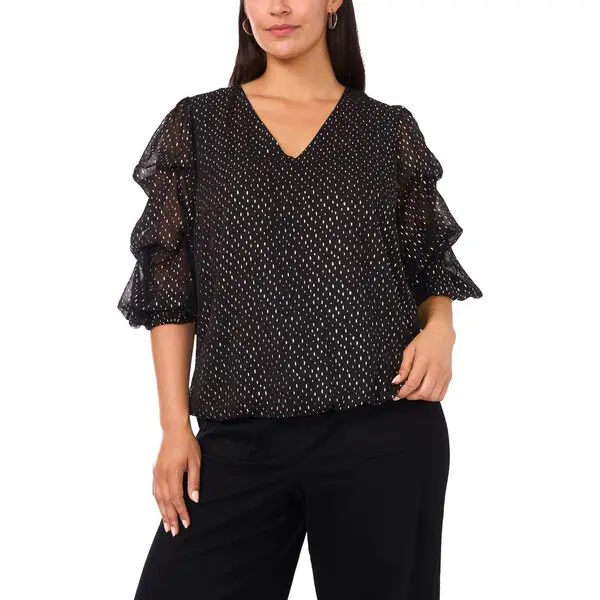 Vince Camuto Metallic Dot V-neck Top