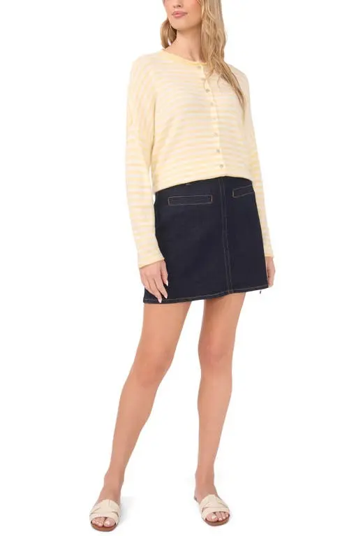 Vince Camuto Striped Cotton Cardigan - Lemon Cream