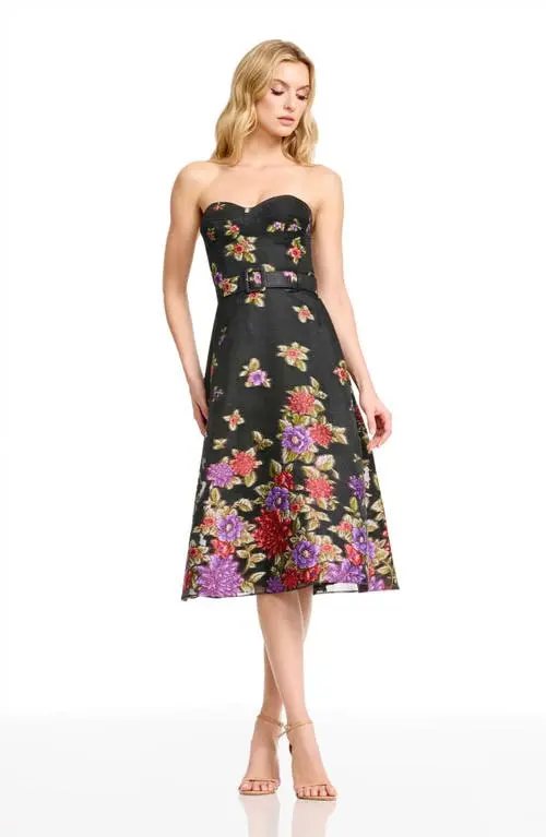 Dress The Population Floral Strapless Cocktail Dress