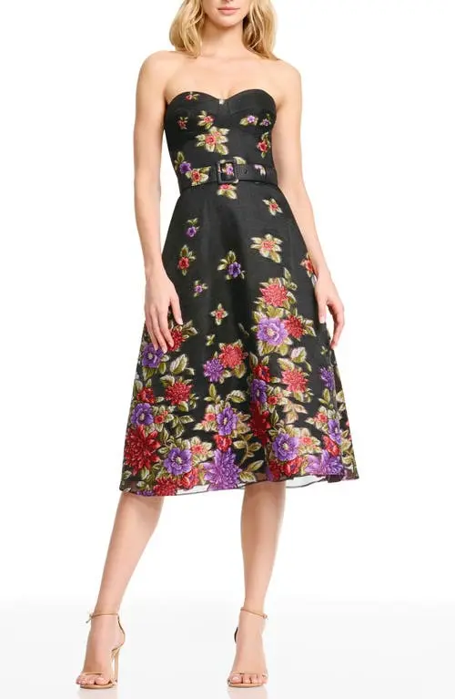 Dress The Population Floral Strapless Cocktail Dress - Black Multi