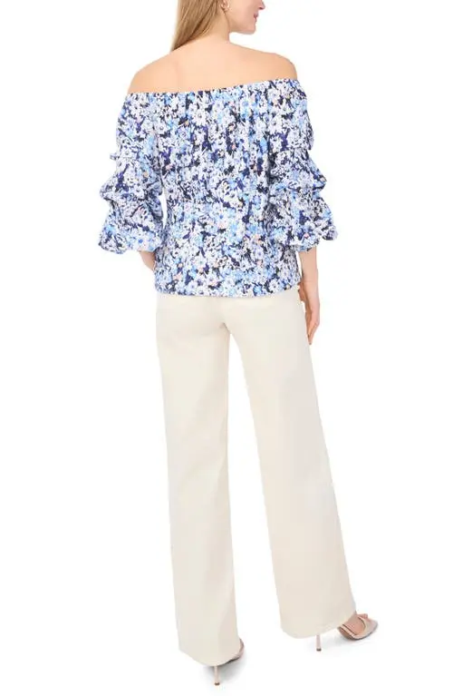 Vince Camuto Floral Off-the-shoulder Blouse - 462 Blue Shadow