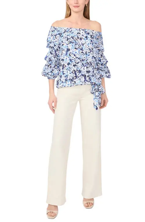 Vince Camuto Floral Off-the-shoulder Blouse - 462 Blue Shadow