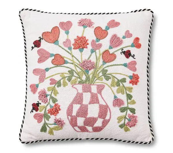 MACKENZIE-CHILDS Pink Check Hearts Bouquet Thro W Pillow - One-color
