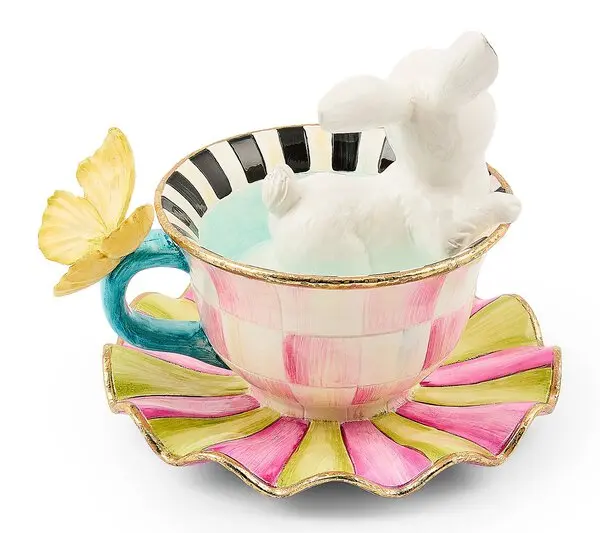 MACKENZIE-CHILDS Frolic Spring Teacup Bunny