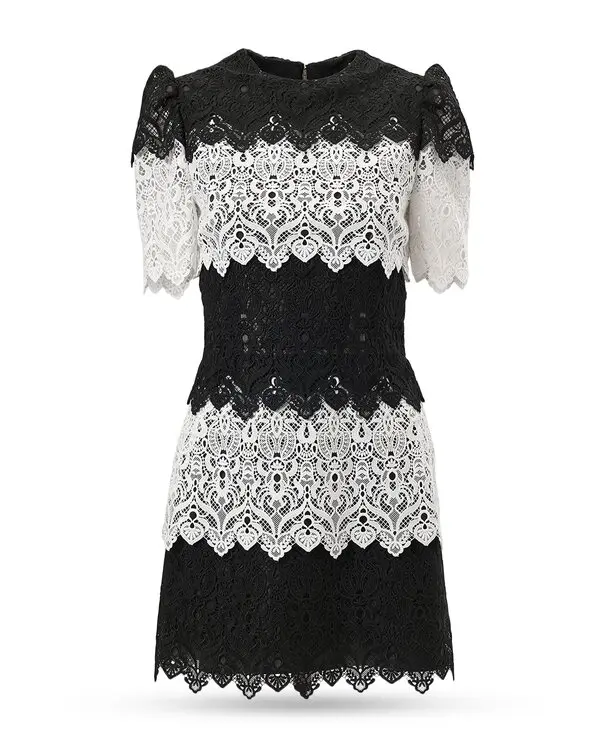 Carolina Herrera Tiered Lace Mini Dress - Black/White | Editorialist