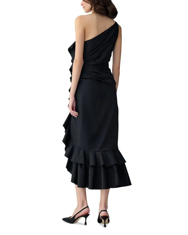 Carolina Herrera One Shoulder Ruched Midi Dress