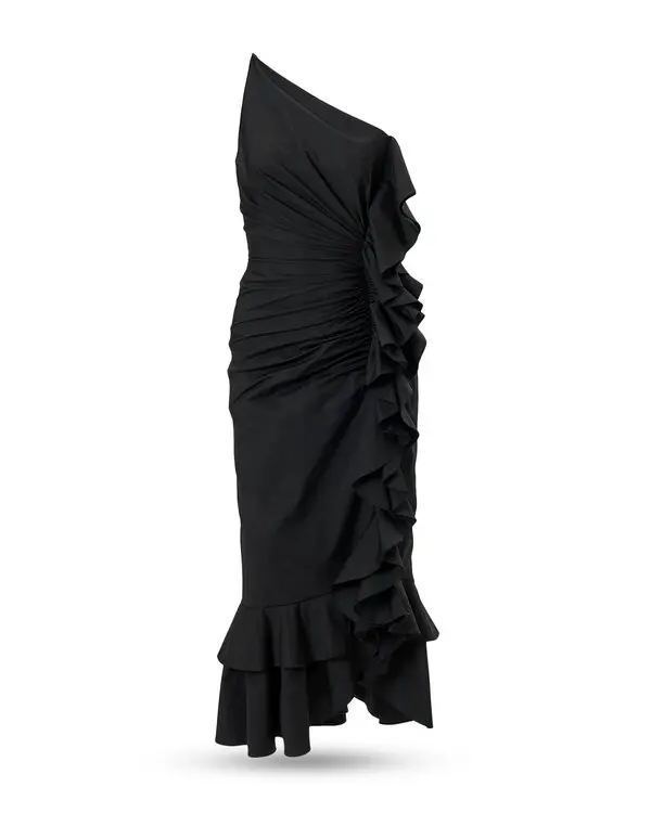Carolina Herrera One Shoulder Ruched Midi Dress