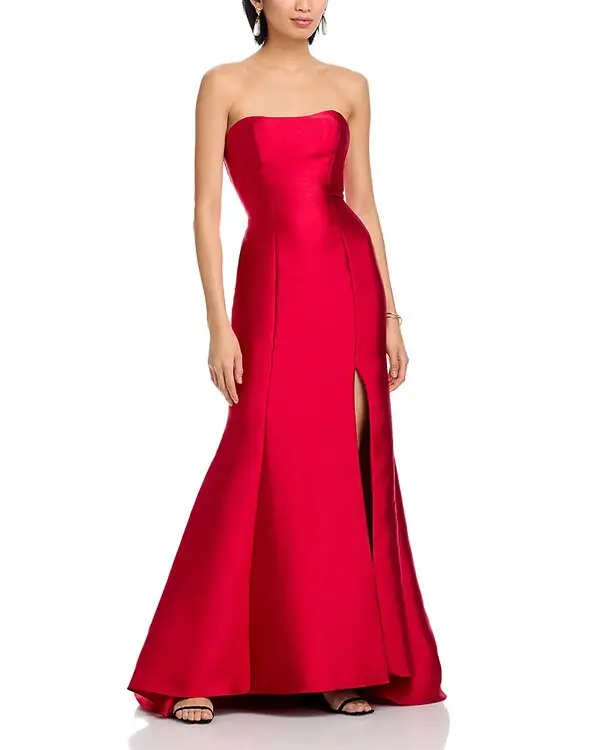 Aqua Mikado Lace Up Back Strapless Gown