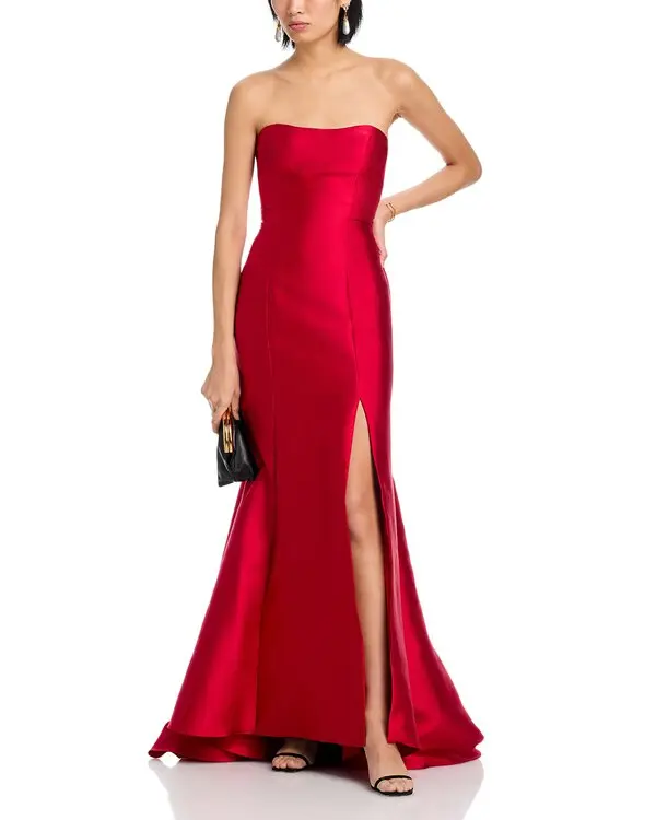 Aqua Mikado Lace Up Back Strapless Gown