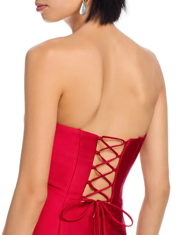 Aqua Mikado Lace Up Back Strapless Gown