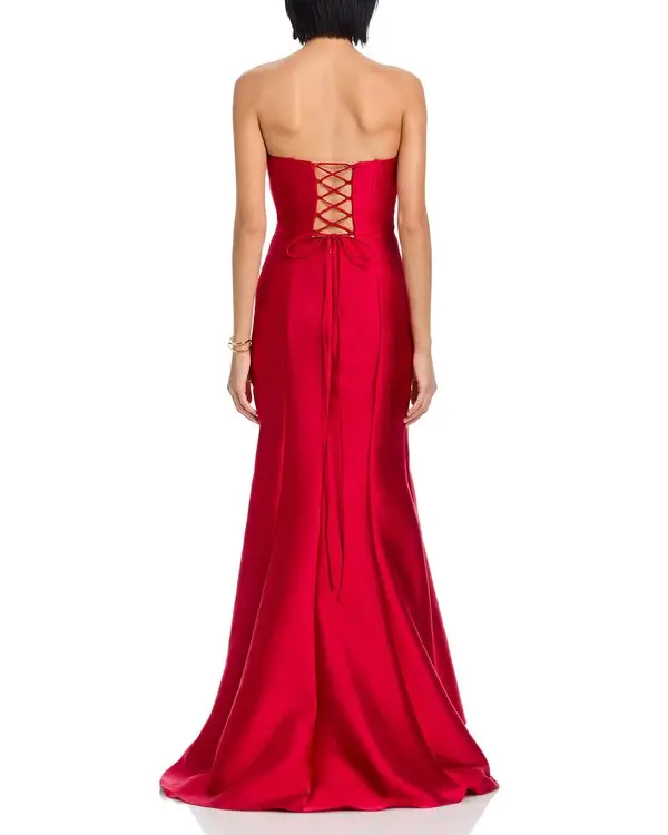 Aqua Mikado Lace Up Back Strapless Gown