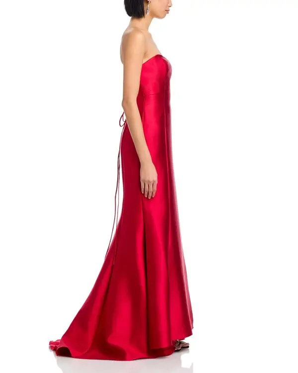 Aqua Mikado Lace Up Back Strapless Gown