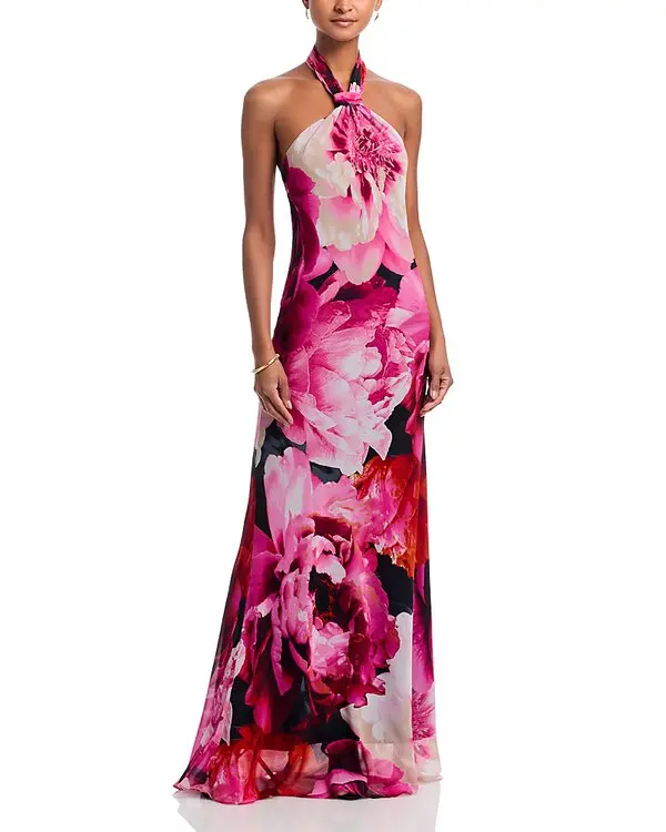 Aqua Knot Neck Chiffon Gown - Multi
