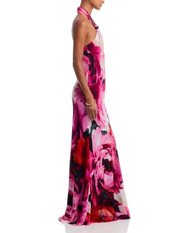 Aqua Knot Neck Chiffon Gown - Multi