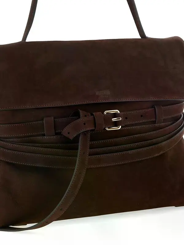 Moschino Medium Tie Me Suede Shoulder Bag - Brown