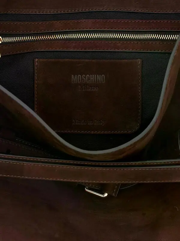 Moschino Medium Tie Me Suede Shoulder Bag - Brown