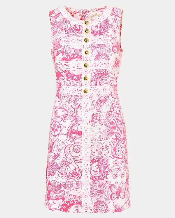 LILLY PULITZER Stretch Shift Dress With Lilly Lace Trim
