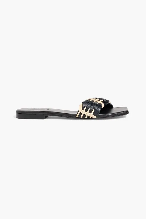 Johanna Ortiz Hidden Messages Leather And Faux Raffia Slides - Black