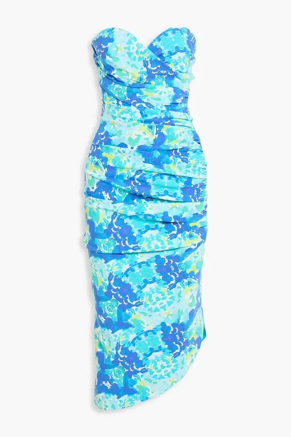 Chiara Boni La Petite Robe Kisho Strapless Floral-print Midi Dress - Turquoise
