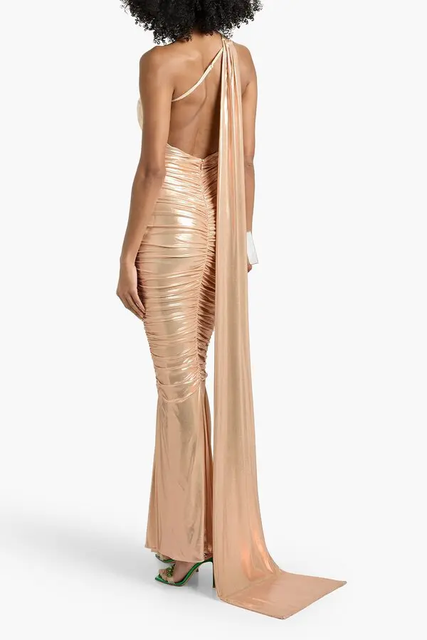 Retrofete Shannon One-shoulder Draped Lamé Maxi Dress - Neutral