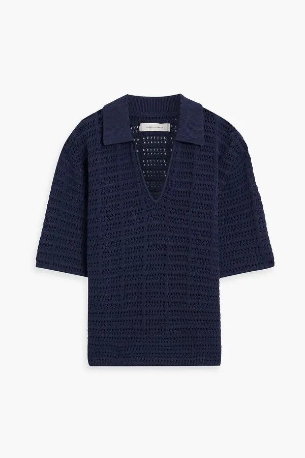 Chinti & Parker Crocheted Cotton Polo Shirt - Navy