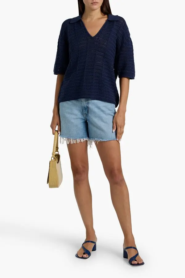 Chinti & Parker Crocheted Cotton Polo Shirt