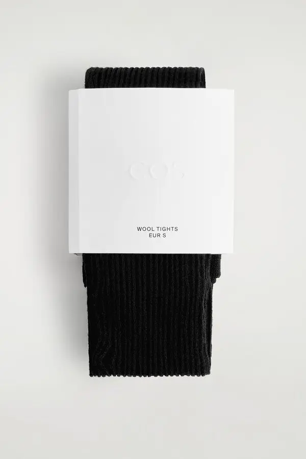 Cos Ribbed Merino Wool Tights - Black