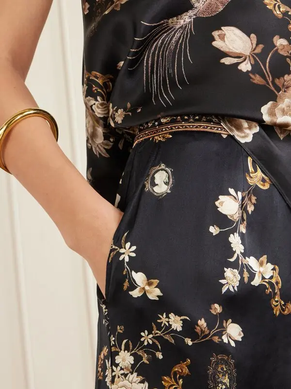 Camilla Embellished Embroidered Printed Silk-satin Pants