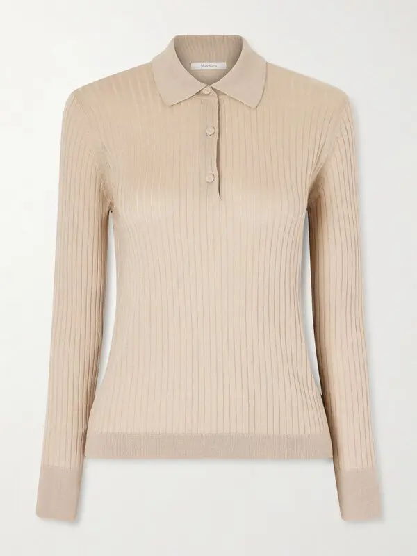 Max Mara Ribbed Cashmere And Silk-blend Polo Sweater