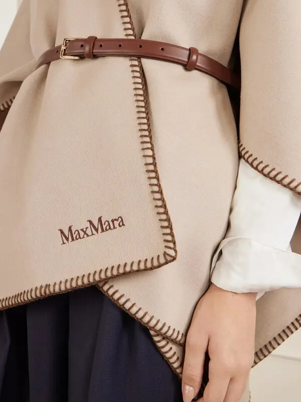 Max Mara Belted Embroidered Wool Cape