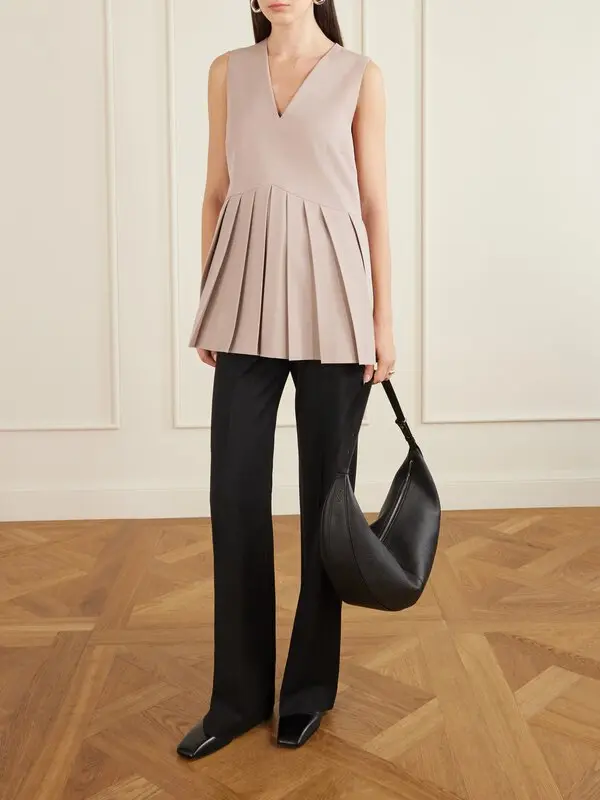 JIL SANDER Pleated Wool-twill Top