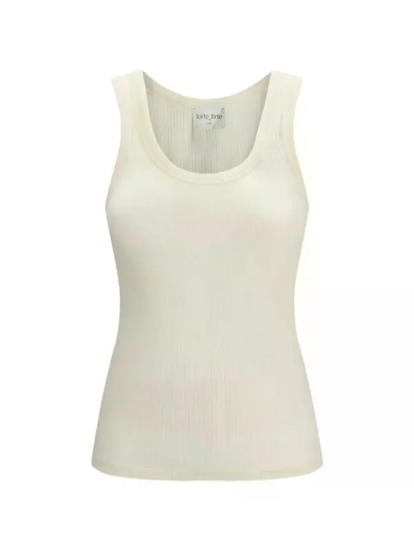 FORTE_FORTE Ribbed U-neck Top - Neutrals