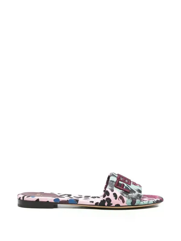 Fendi Logo-embroidered Floral-print Sandals - Pink