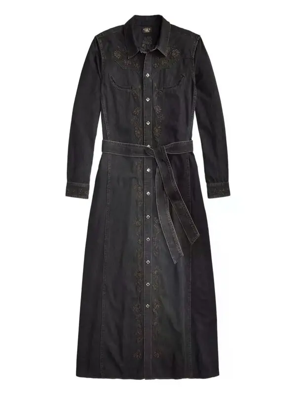 Ralph Lauren Embroidered Belted Midi Dress