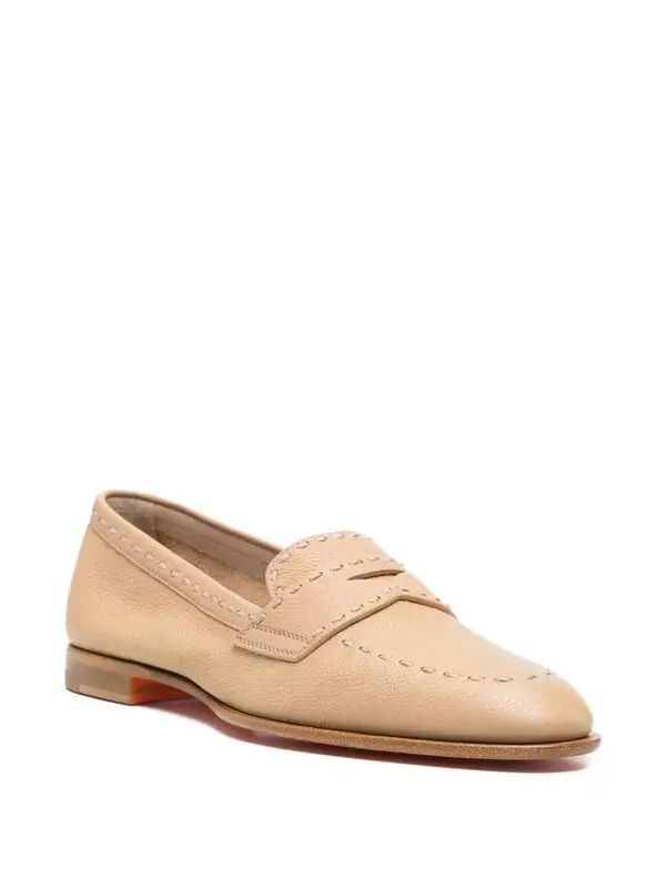 Santoni Topstitched Leather Loafers