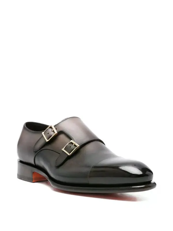 Santoni Buckle-fastening Leather Monk Shoes - Grey